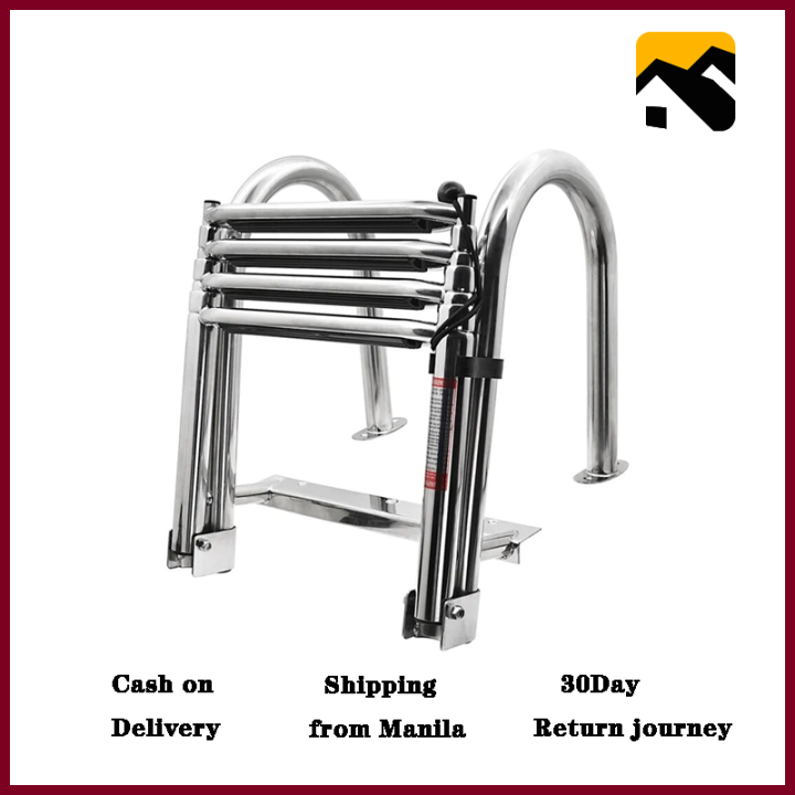 New Marine 4 Step Telescoping Ladder Stainless Steel Folding Ladder ...