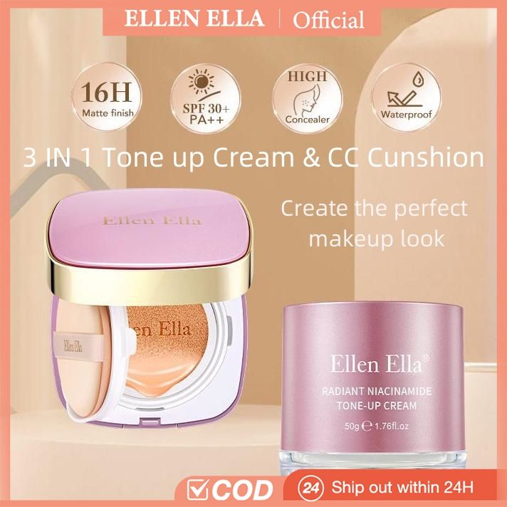 Ellen Ella 2 In 1 Bundle flawless 16H Full Coverage CC Air Cushion & 3 in 1 tone up cream ...