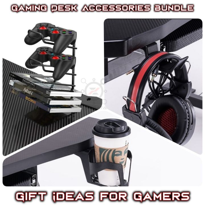 Gaming Desk Accessories Bundle: Anti-Spill Drink Cup Holder, Headset ...