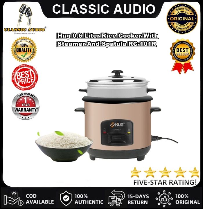 HUG CLASSIC AUDIO 0.6 Liter Rice Cooker With Steamer And Spatula RC ...