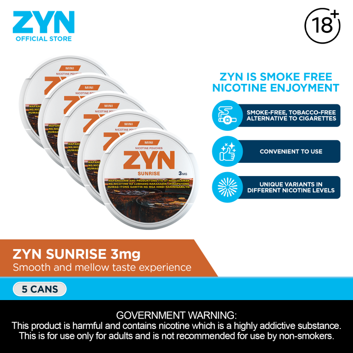 ZYN Sunrise Smooth and Mellow Taste Experience 3mg Nicotine Pouches (5 ...