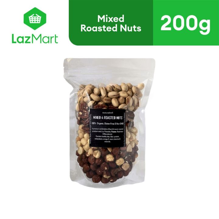 Naturefood Mix of 4 Premium Roasted Nuts 200g (Oil-free, Newly roasted ...