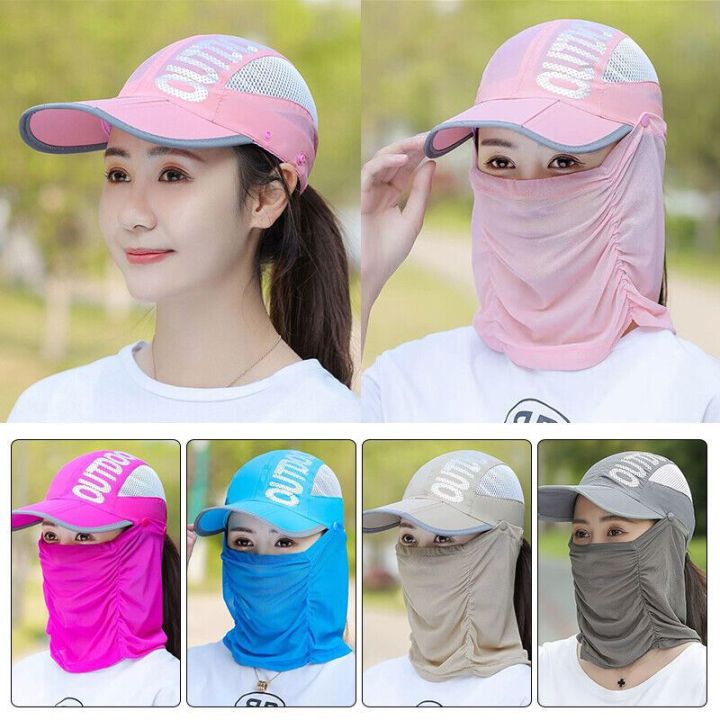 Outdoor Sun Protection Cap with Face Cover Foldable Fashion Sun Hat For ...