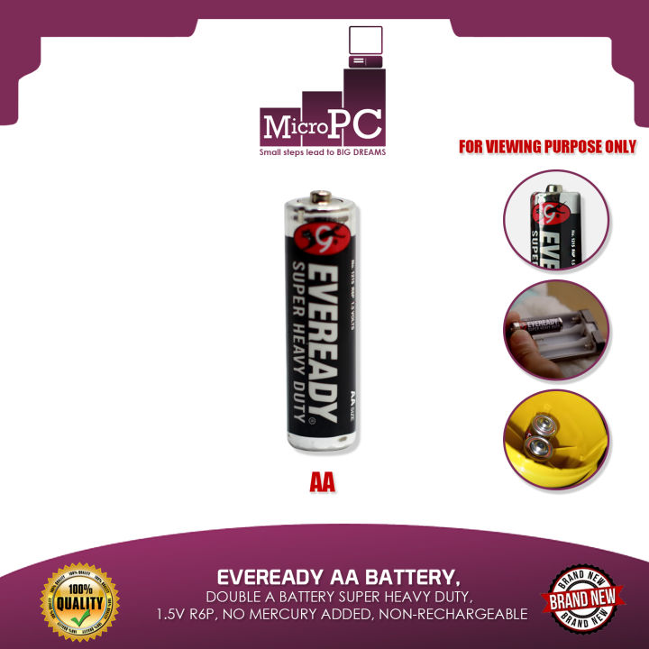 EVEREADY AA BATTERY, DOUBLE A BATTERY SUPER HEAVY DUTY, 1.5V R6P, NO ...
