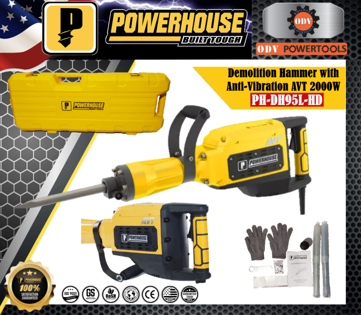 POWERHOUSE Demolition Hammer with Anti-Vibration Technology AVT 2000W (PH-DH95L-HD) ~ ODV ...
