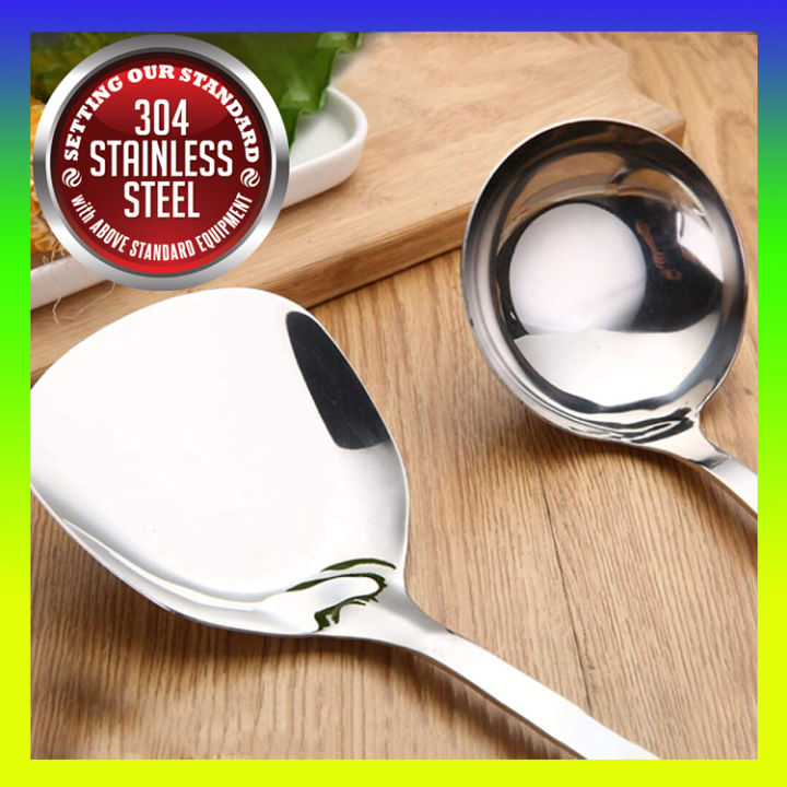 Soup Laddle and Spatula Stir Spoon Turner 304 Stainless Steel wok ...