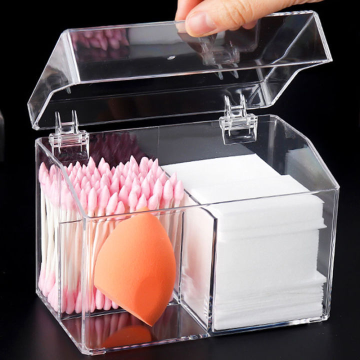 Acrylic Makeup Cotton Swab Storage Box Transparent Flip Desktop ...