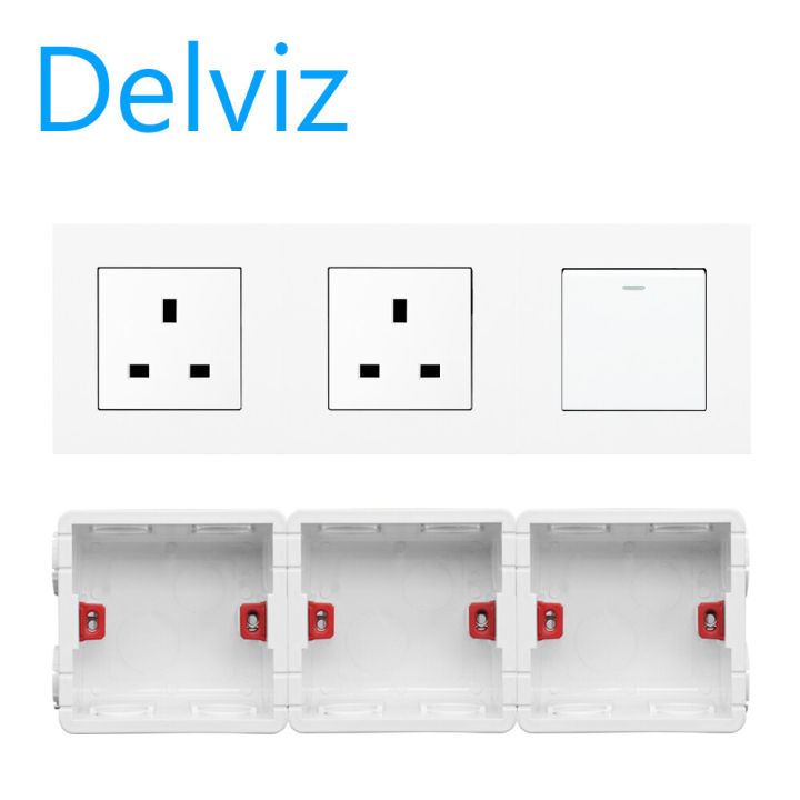 DELVIZ 1GANG/2WAY light switch + double UK 3-hole wall socket. 13A ...