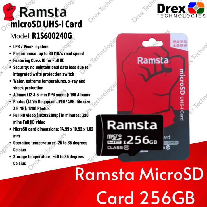 Ramsta 256gb Class 10 Micro SD Memory 80MB Reading Speed & 20MB Writing ...