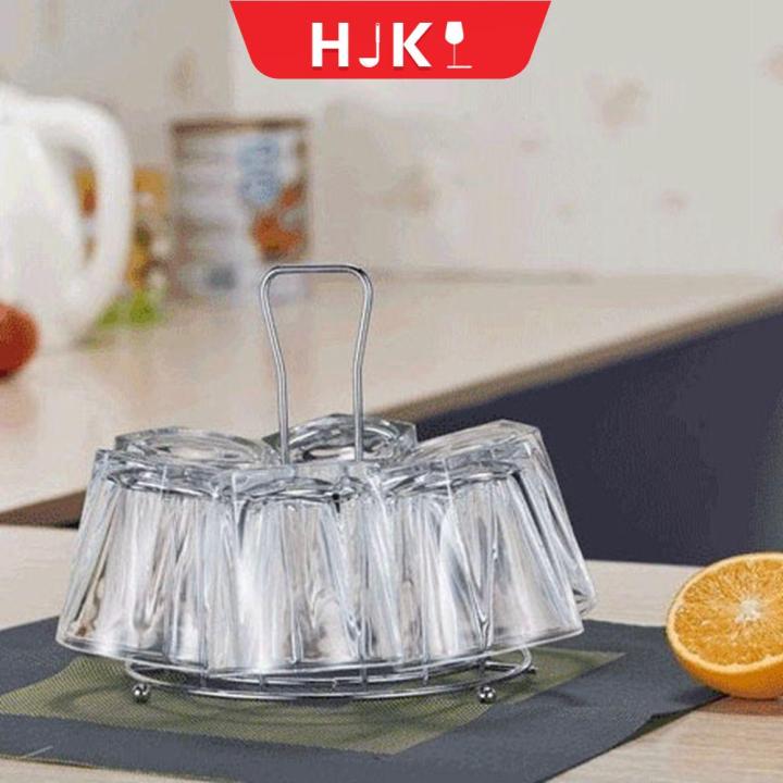 HJKL เหล็กไร้สนิม ชั้นเก็บถ้วยแก้วโลหะ เงินสีเงิน ตะขอ6อัน ที่จัดเก็บ ...