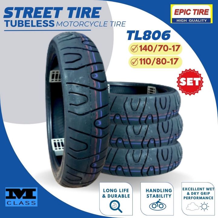 SET R17 TL806 EPIC STREET MOTORCYCLE TIRE TUBELESS FOR CB200; ROUSER ...