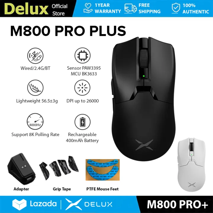 Delux M800 PRO PLUS Gaming Mouse PAW3395 8K Polling Rate 26000DPI Wired 2.4G Wireless ...