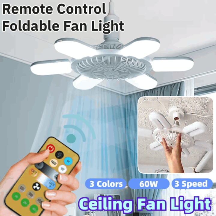 U-Shaped Remote Control Folding Fan Lamp LED Ceiling Fan Light Heavy ...