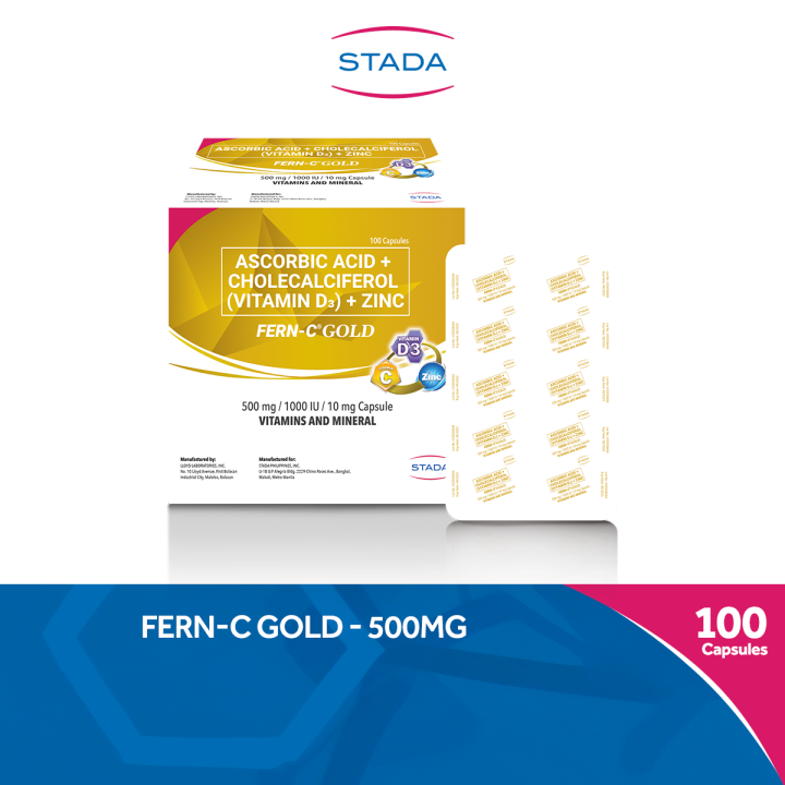 Fern-C Gold 100s - 500mg Non-Acidic Vit C with 10mg Zinc and 1000 IU ...