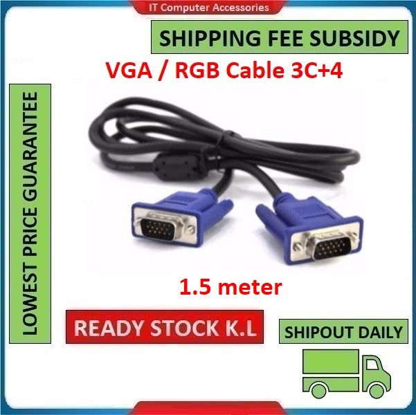 1.5M VGA Display Cable 15pin Male to Male 3C+4 VGA/RGB | Lazada