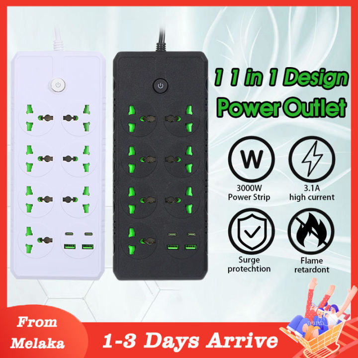 2M/5M Universal Power Socket Extension With USB Ports Type-C Ports ...