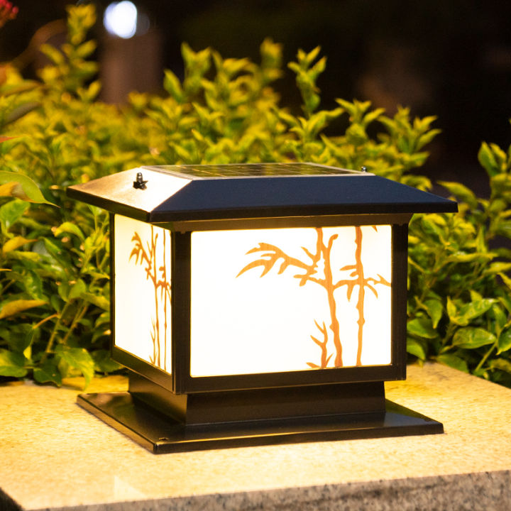 solar pillar lamp outdoor waterproof IP67 solar gate light tricolor LED ...