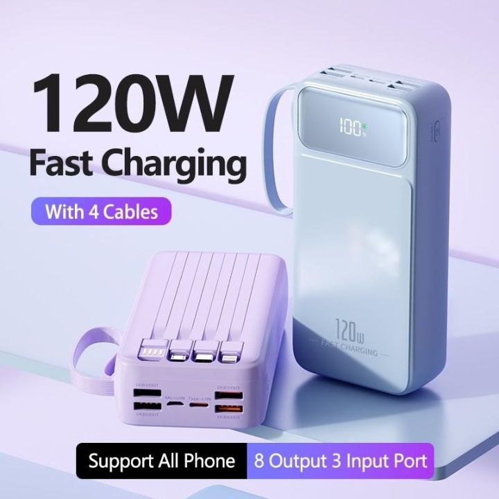120W Super Fast Charging Powerbank 60000mah With 4 Cables Led Digital ...