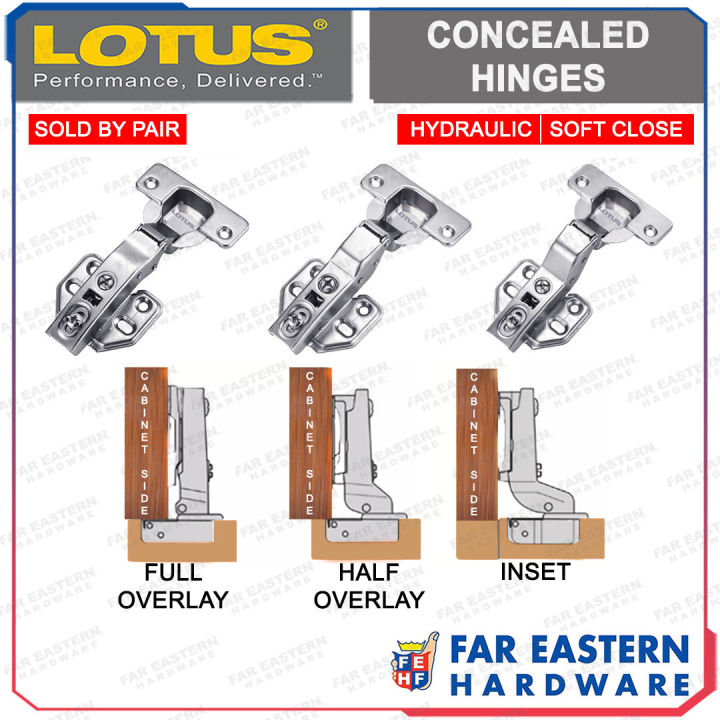 LOTUS Concealed Hinges Soft Close Hydraulic Full Overlay | Half Overlay ...