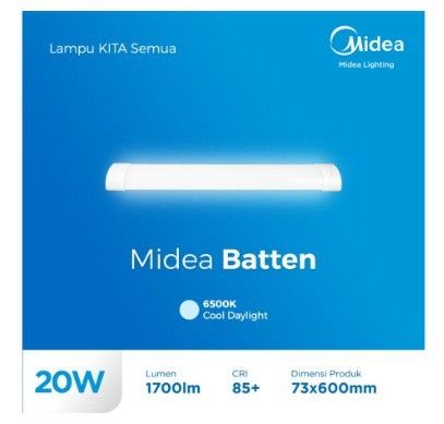 Midea Lampu Batten Led 20 Watt Putih 6500K Coolday Light Ori | Lazada ...