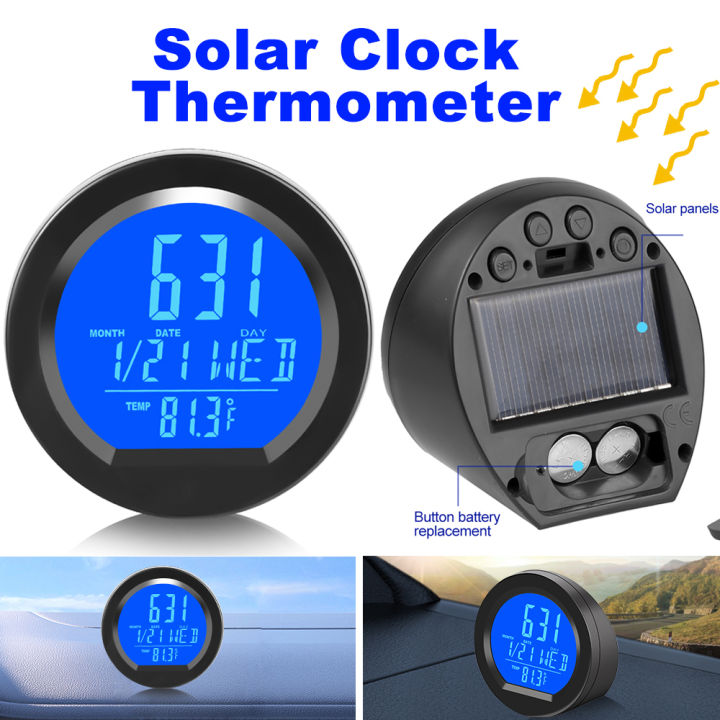 Solar Car Clocks For Dashboard Digital LCD Clock Temperature Time ...