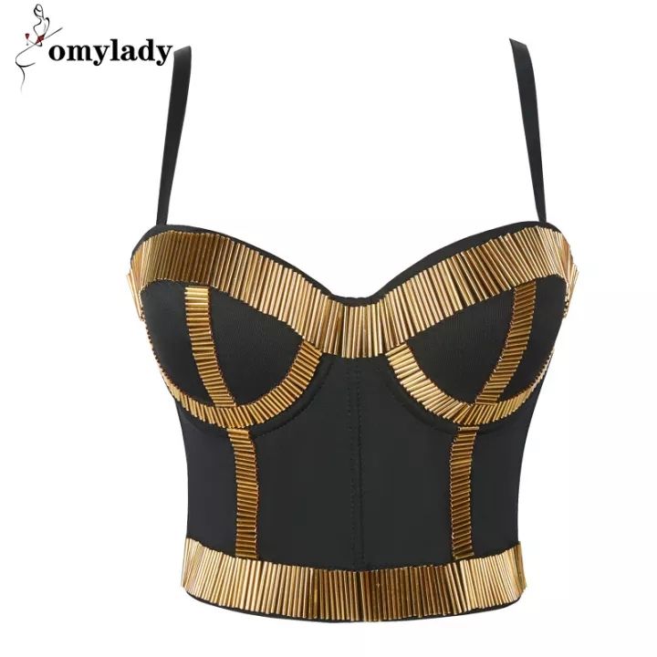 Golden Tube Bead stage performance clothes KTV breast wrapping body ...