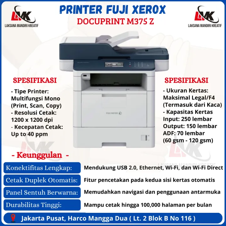 Printer Mesin Fotocopy Kertas F4 - Printer Fuji Xerox M375 z Multifungsi Monochrome | Lazada ...