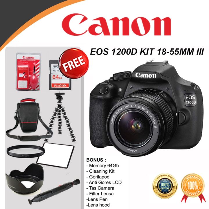 Camera Canon EOS 1200D Kit EF-S 18-55mm III DSLR Original Paket ...