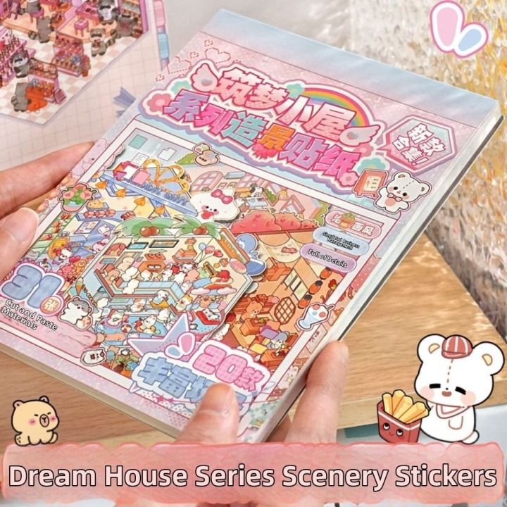 ALL LIVE 20 in 1 Miniature Landscape Sticker Book DIY Cartoon 3D ...