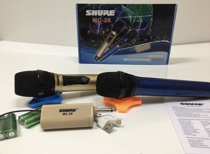 mic microphone wireless shure mc28 uhf 2 mic bahan besi portable | Lazada Indonesia