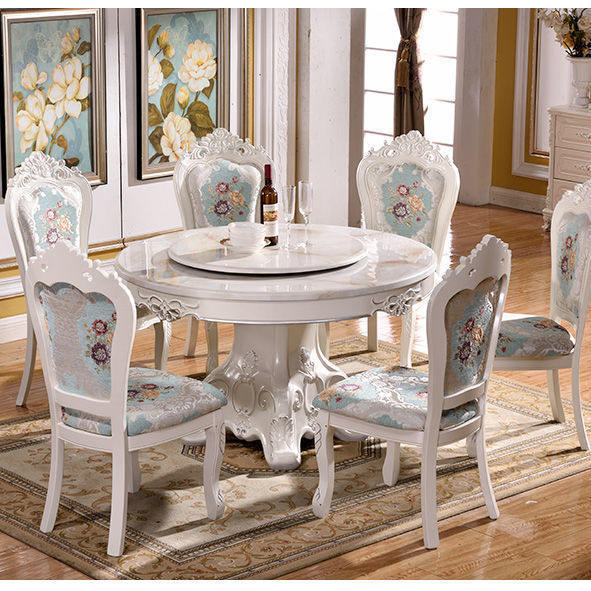 Marble dining-table 1 Table 6 Chair Simple European round Table with ...