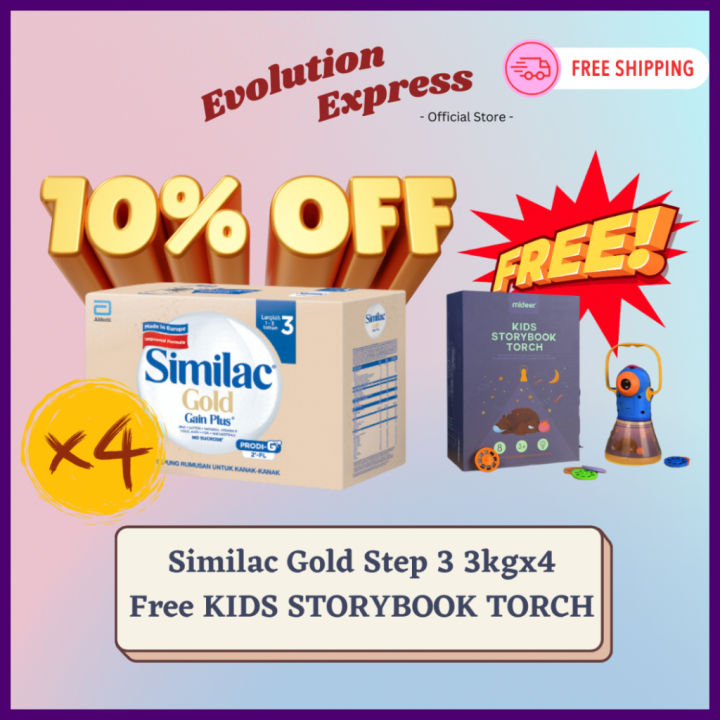 Similac Gold Gain Plus Step 3 Growing Up Milk Formula BIB (3kg x 4) [Free Kids Storybook Torch ...