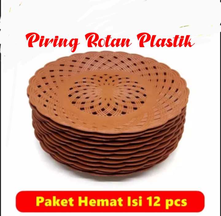 Piring Anyaman Rotan Plastik 1 Lusin ISI 12 Pcs / Piring Plastik ...