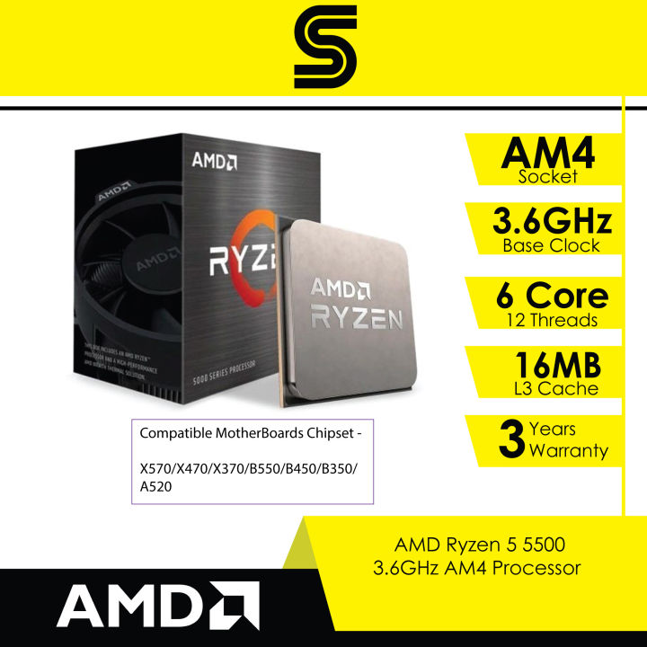 AMD Ryzen 5 5500 3.6GHz AM4 Processor | Lazada