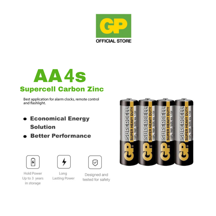 GP SUPERCELL Super Heavy Duty Battery AA / AAA [ Shrink Pack of 4s ...