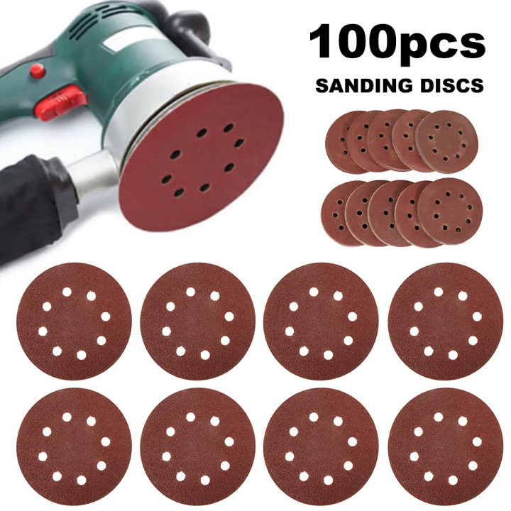 100Pcs 5in Sander Disc 40/60/80/180/400/800 Grit Sandpaper Sheet Hook ...