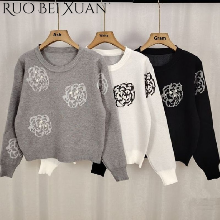 Ruo Bei Xuan เสื้อถักแจ็คการ์ดเหนียวนุ่มสำหรับผู้หญิงฤดูใบไม้ร่วงและฤดู ...