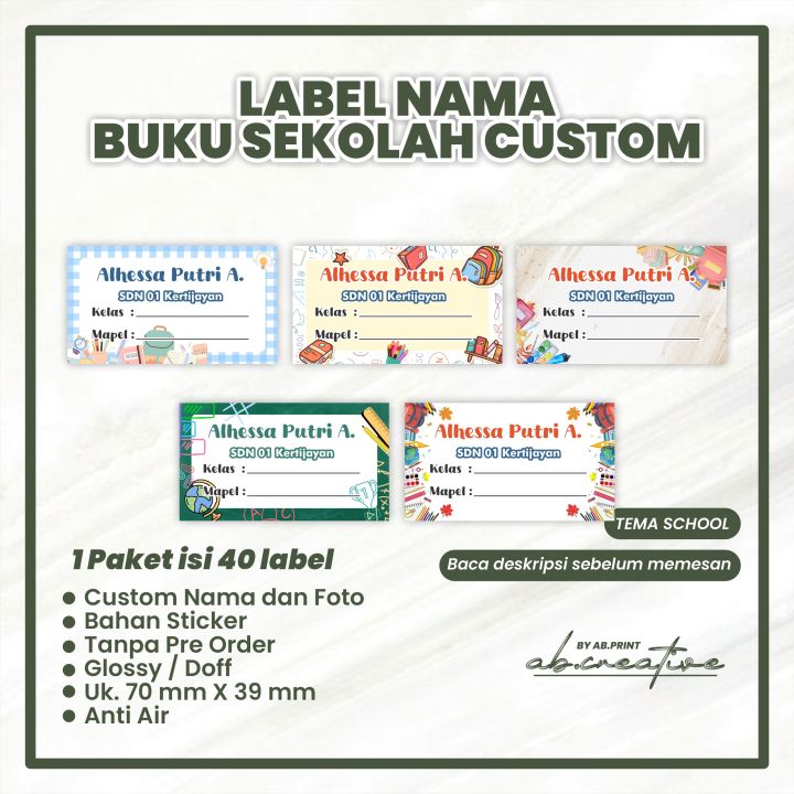 46PCS Stiker Label Custom Nama Stiker Mapel STIKER LABEL NAMA / STIKER ...