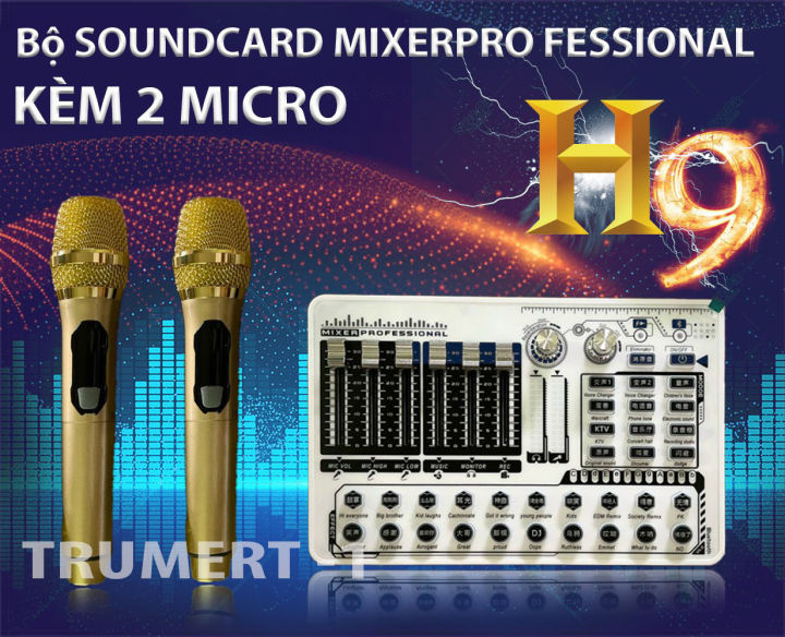Combo Sound Card Kiêm Mixer H9 ProTích Hợp Nhiều Hiệu Ứng Kèm 2 Mic UHF ...