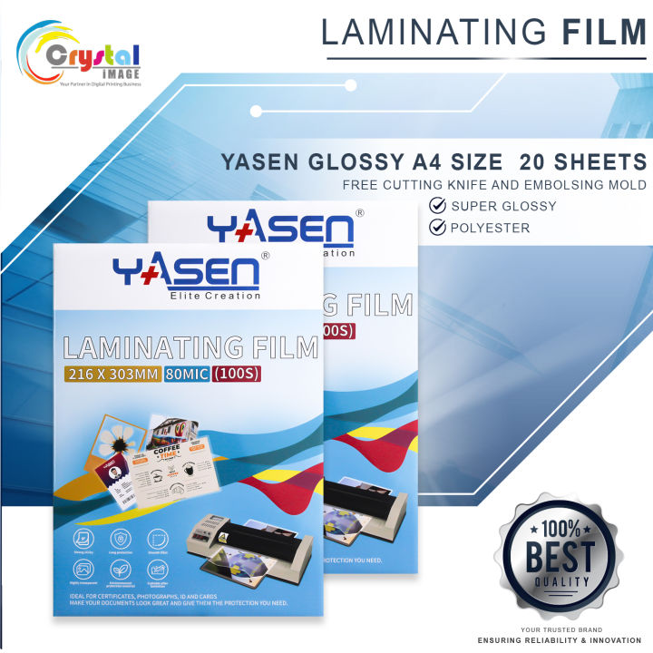 Yasen 20 Sheets A4 Size Laminating Film 80/125 /250 / 100 microns Hot Lamination | Lazada PH
