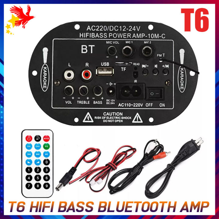 T6 Hifi Bass Car Bluetooth Subwoofer HiFi Bass Power AMP Stereo Digital Amplifier USB TF Remote ...