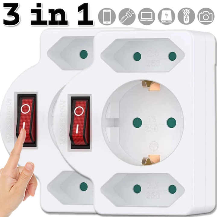 3 IN 1 Conversion Plug Sockets with Switch 2Pin Standard Grounding ...