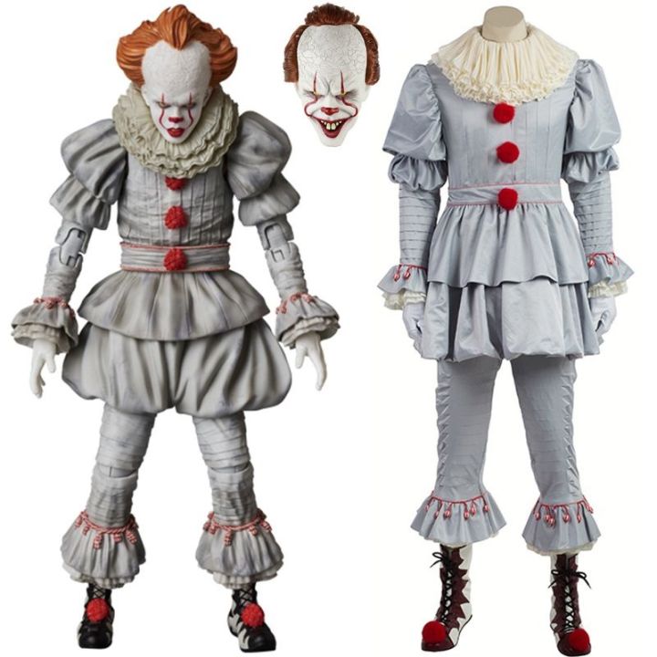 Pennywise Cosplay Costume Mask Adult Kids Scary Clown Suit Halloween ...