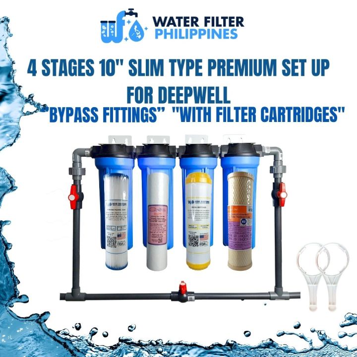 Water Filter 4 Stages 10" Slim Type Premium Deepwell with Bypass ...