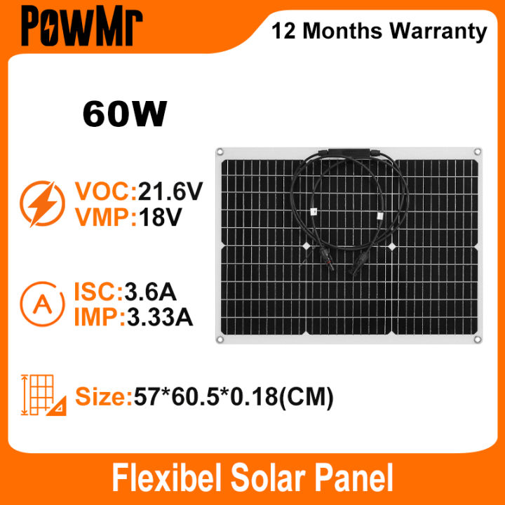 60W Solar Panel Flexible Monocrystalline Solar Cell DIY Cable Outdoor ...