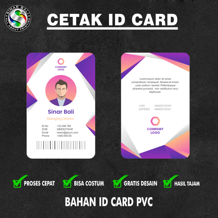 TEBAL Cetak ID Card PVC Premium Kartu Member Kartu Anggota Kartu ...