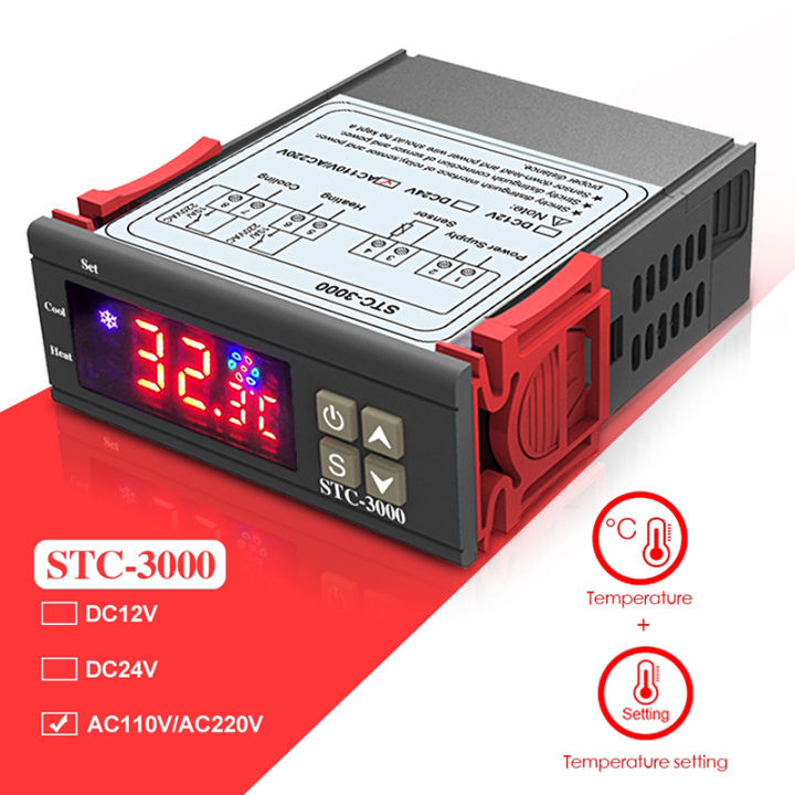 Digital Temperature Controller STC-3000 DC 12V 24V AC 110V-220V ...