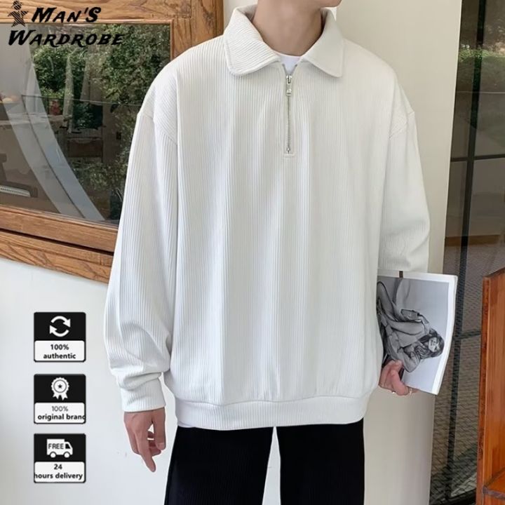 【Ready stock】【4 Color】Zipper Design Long Sleeve Korean Polo For Men ...