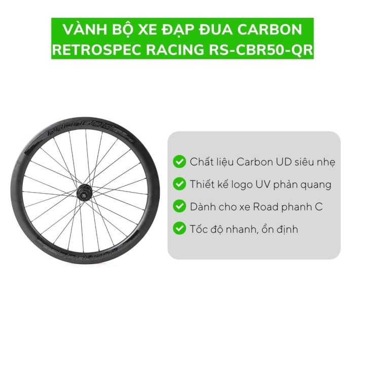 Vành bộ xe đạp đua Carbon Retrospec Racing RS-CBR50-QR Hub carbon 50mm | Lazada.vn