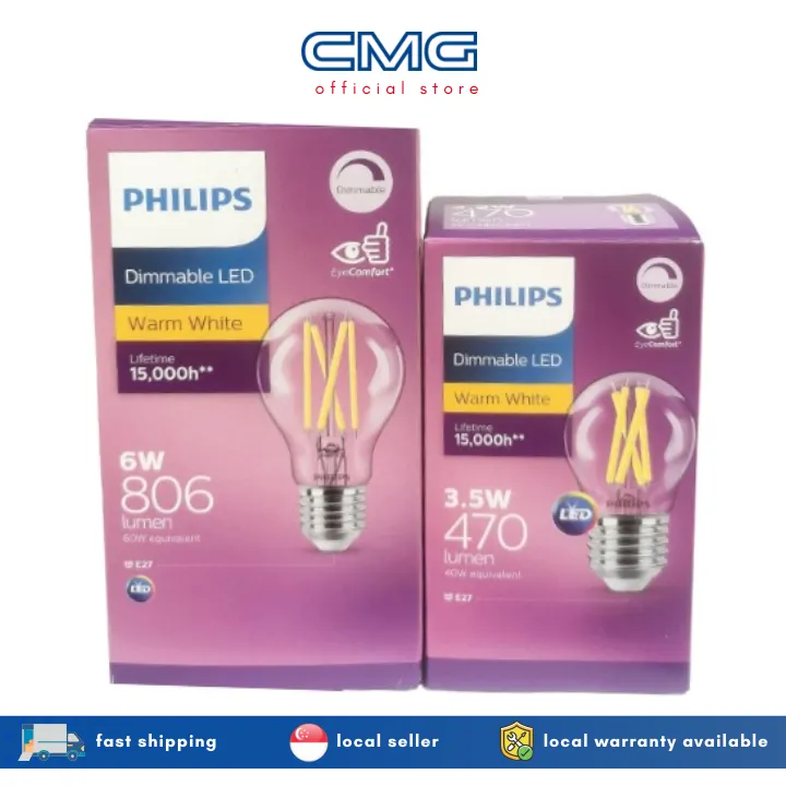 PHILIPS Dimmable LED 3.5W (P45) / 6W (A60) E27 Warm White | Lazada ...